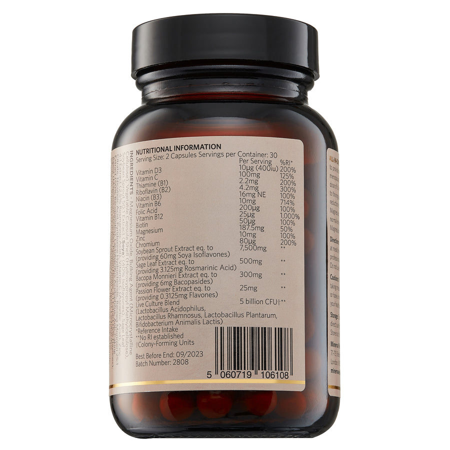 Minerva Reset supplement bottle featuring menopause support formula ...